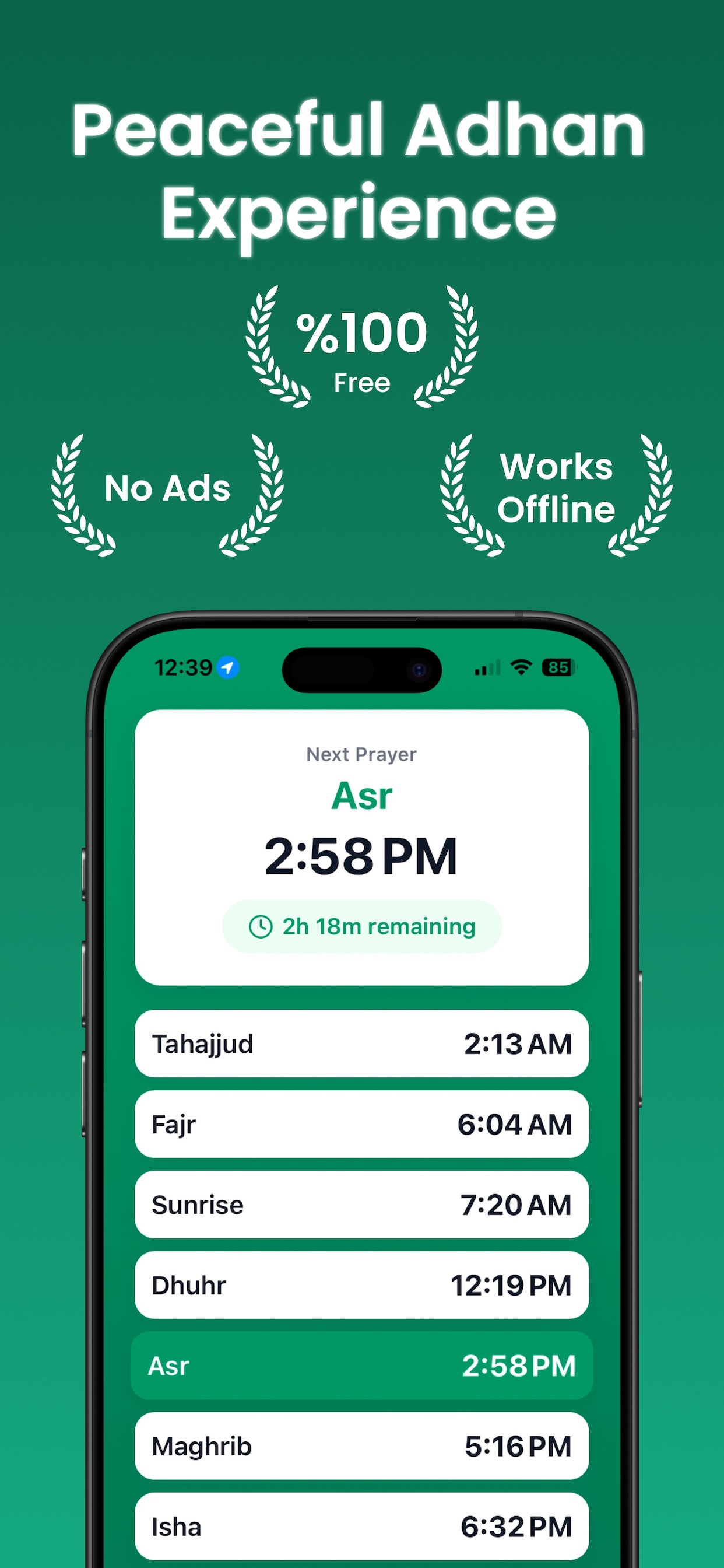 Azan Peace — Prayer Times, Quran & Dhikr — Free Islamic App, No Ads